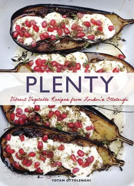 Plenty Cookbook cover by Yotam Ottolenghi wanda ke nuna eggplant akan farin bango