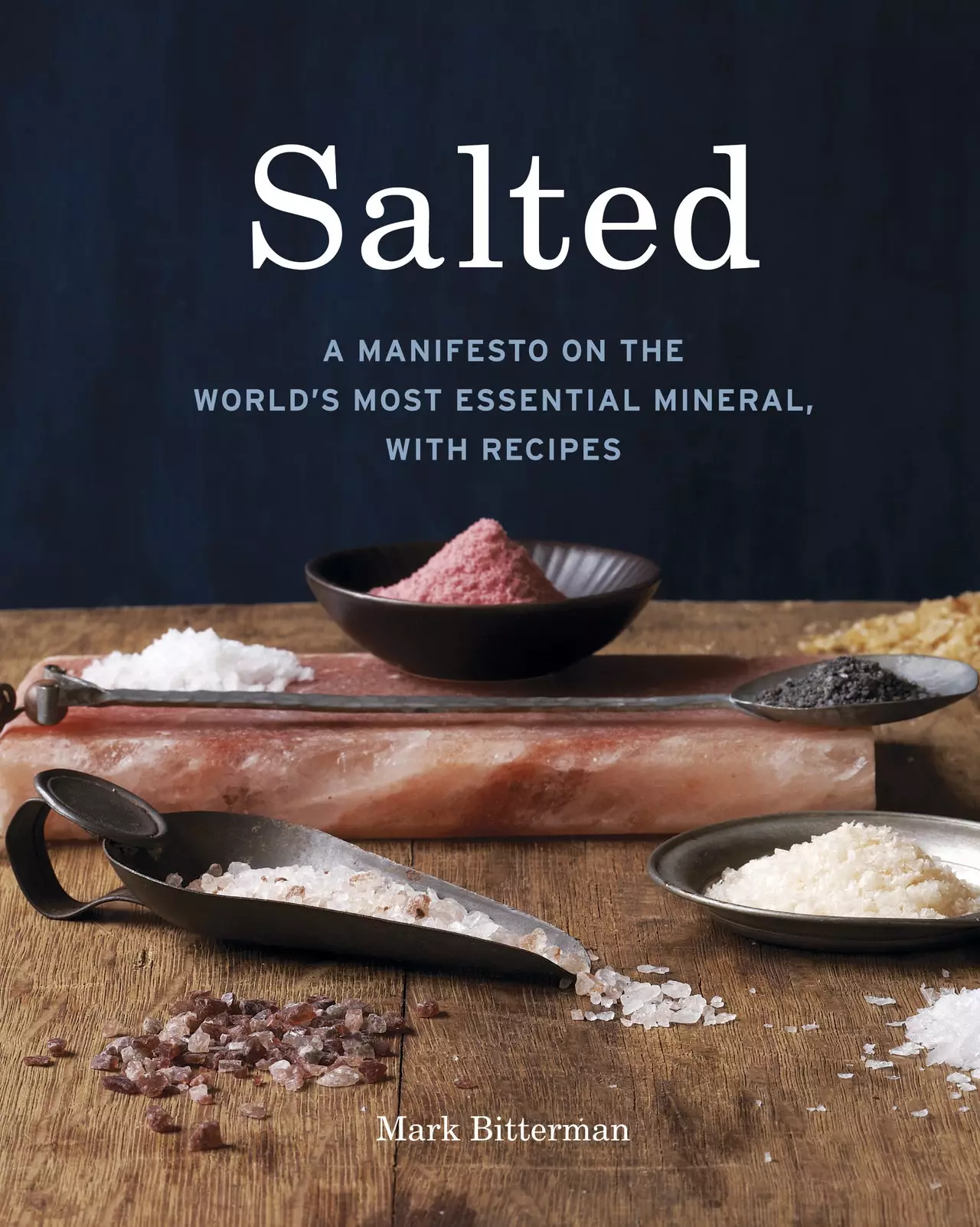 Omslag til kokeboken med ulike typer salt.