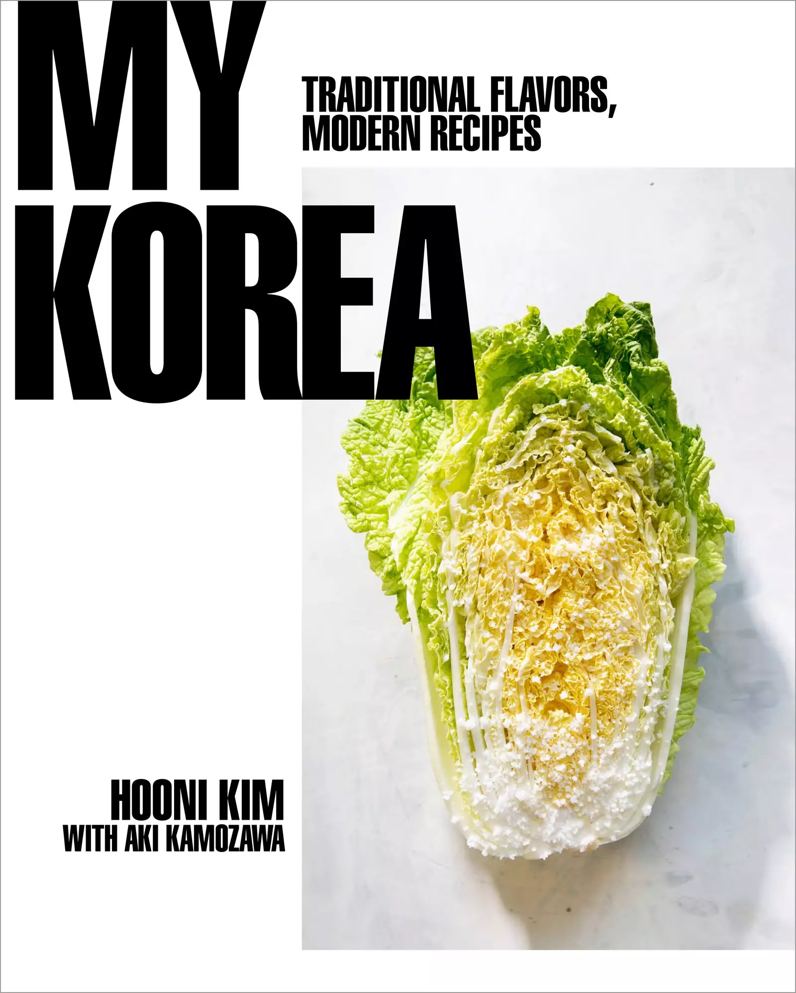 Portada de libro de cocina con una cabeza de repollo de Corea a la mitad.