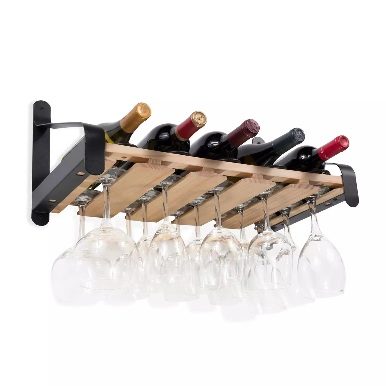 RusticStateCo Wall Mounted Wood Wine Rack na may Stemware Holder Natural.