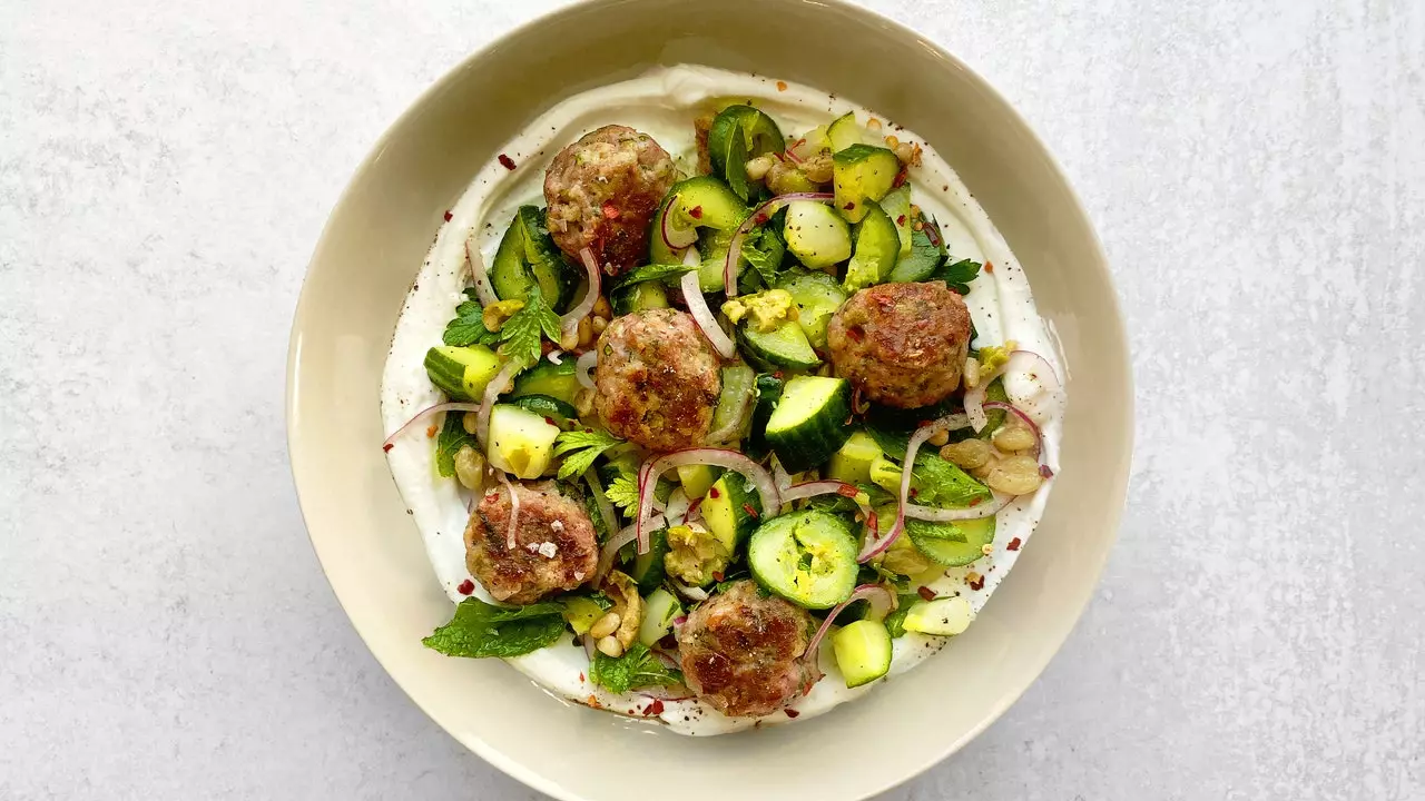 Pork Meatballs ug Cucumber Salad