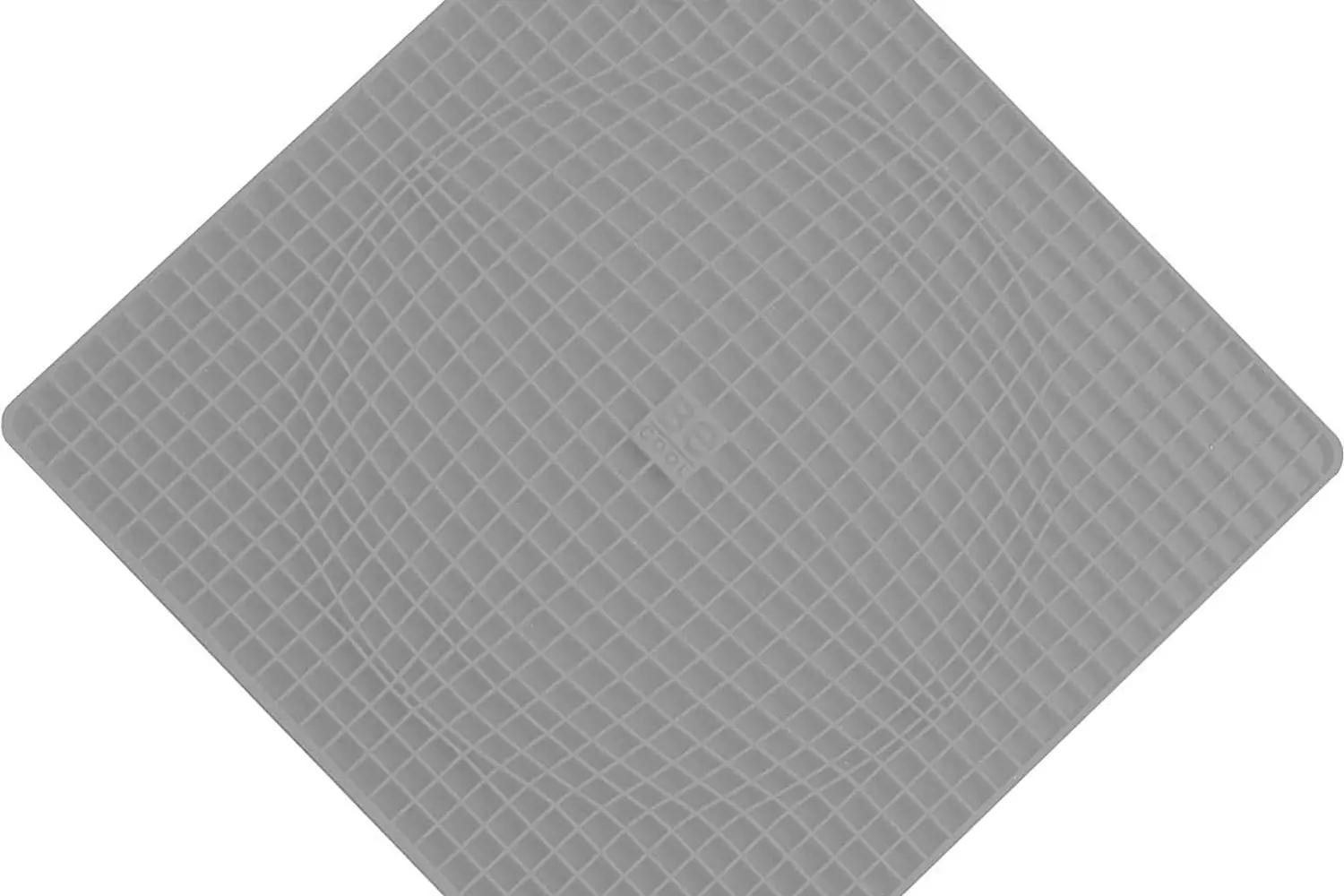 Et foto af en firkantet grå silikone grydelapp.