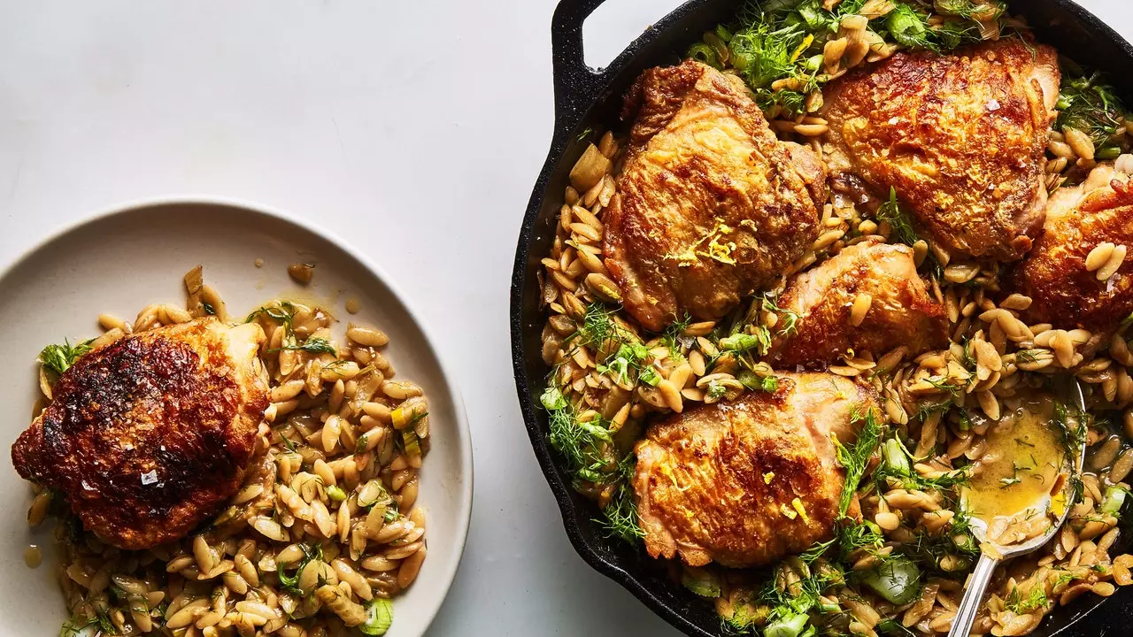 Moa e tasi-Skillet ma Buttery Orzo