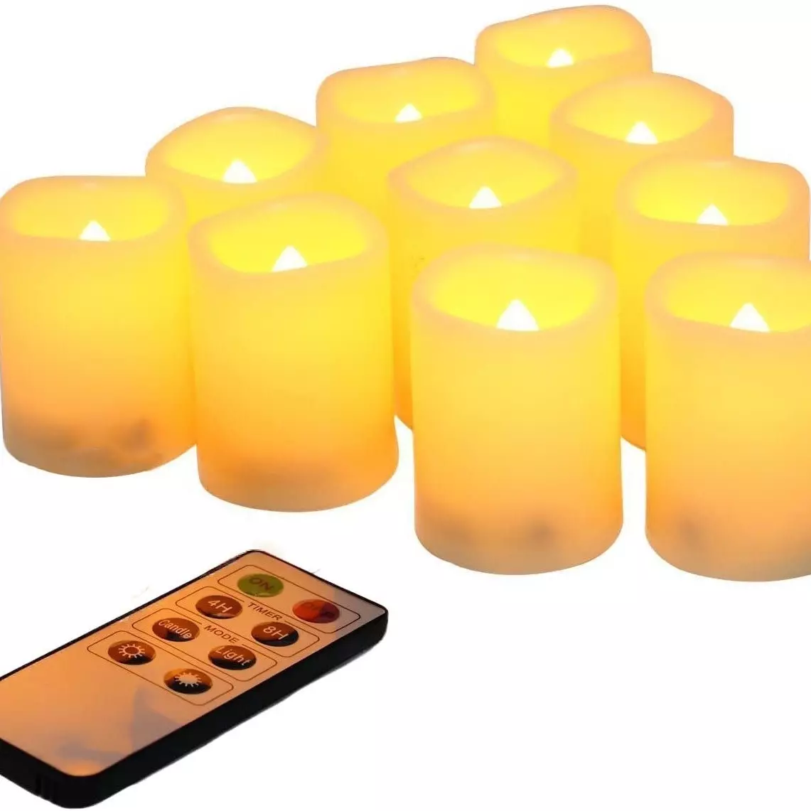 Sæt med 10 flameløse votive stearinlys med fjernbetjening