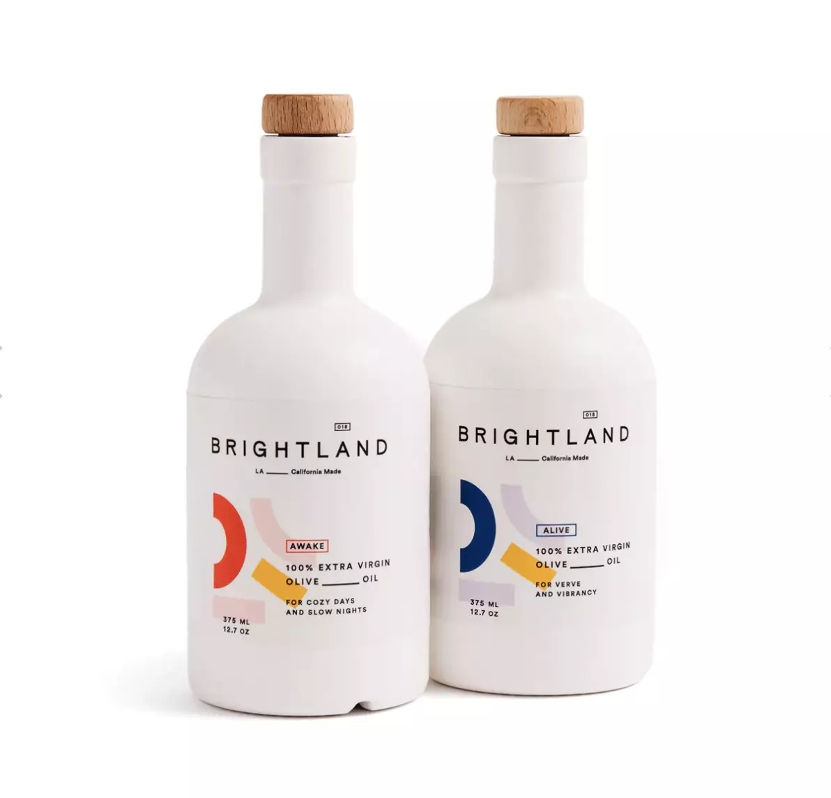 Brightland Olive Oil set 2 vita flaskor med korktoppar