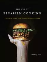 Cover ng cookbook na nagtatampok ng itim na background na may tumutulo na burger na nakataas sa palad.