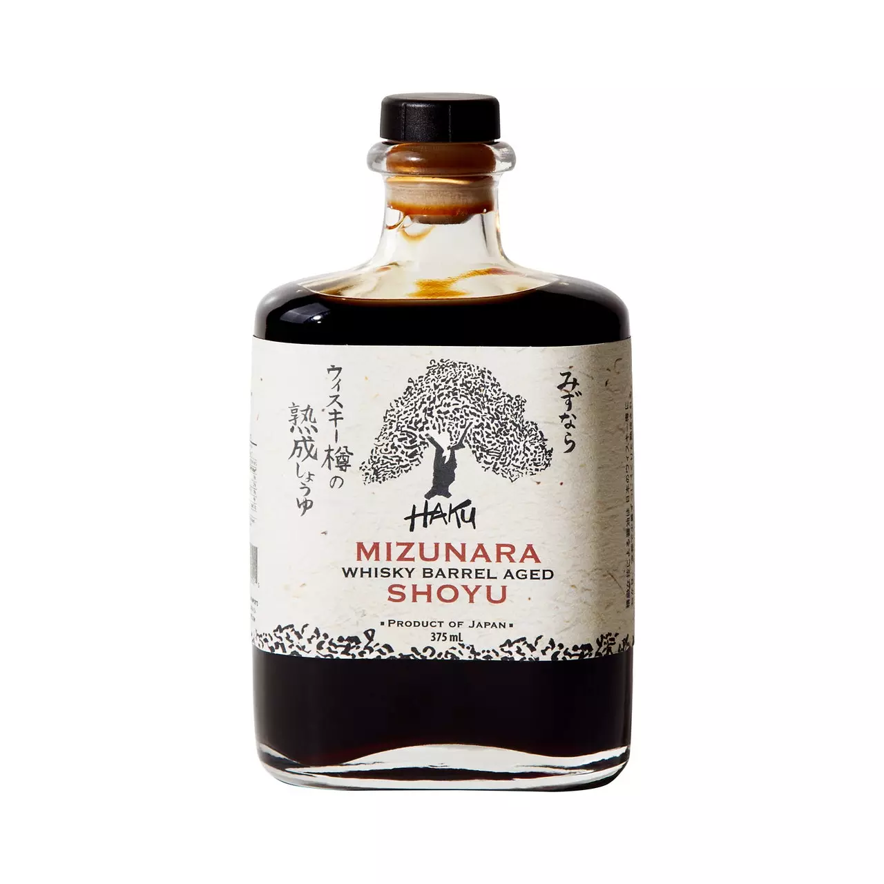 Foto einer Flasche eines Mizunara Whisky Barrel Aged Shoyu von Haku.