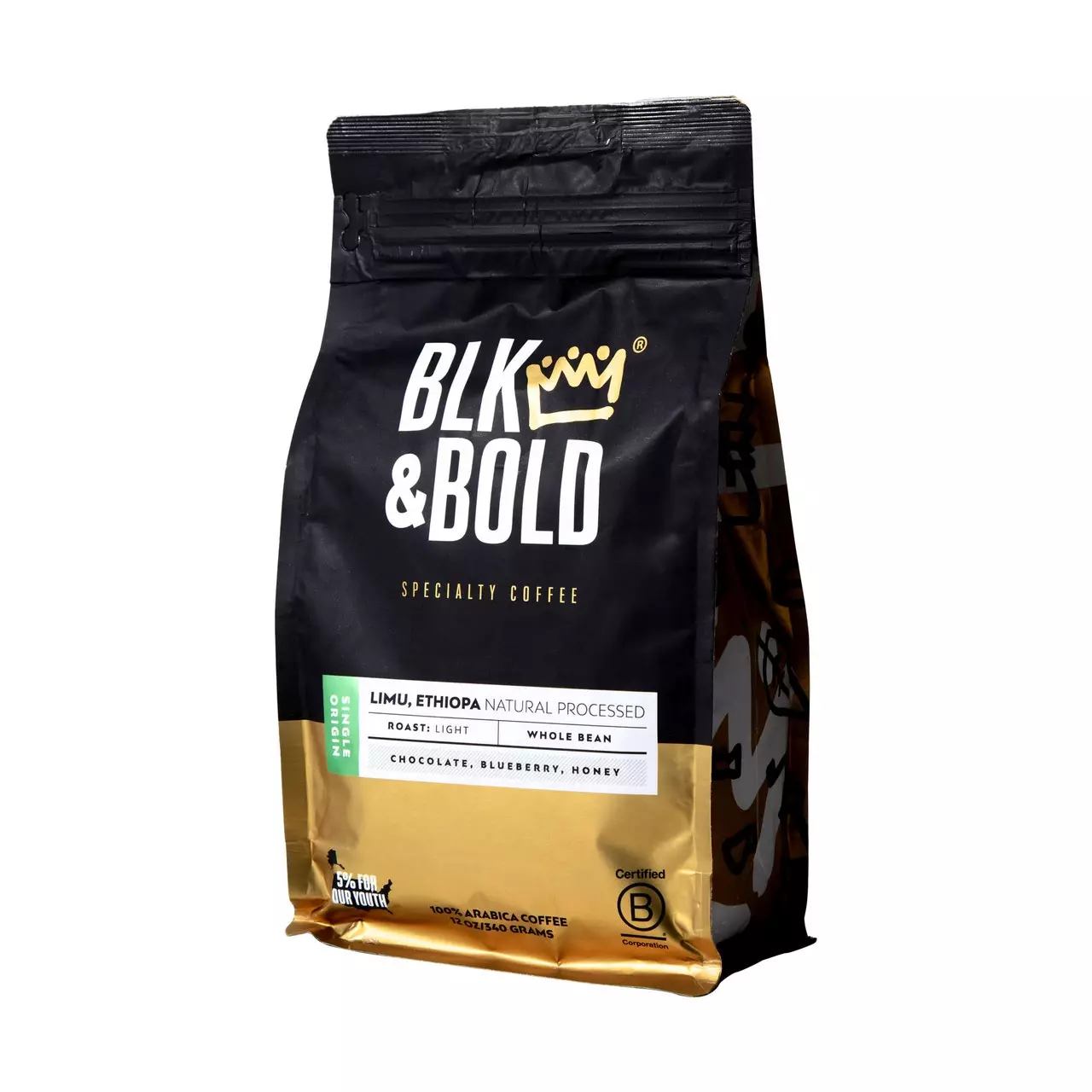 Foto de una bolsa de Limu, Ethiopa Natural Processed Coffee Beans de BLK & Bold Specialty Coffee.