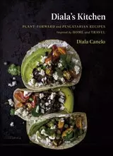 Dialan keittiön keittokirjan kansi, jossa kuva kolmelle kasvistacolle, joissa on muruttua juustoa.