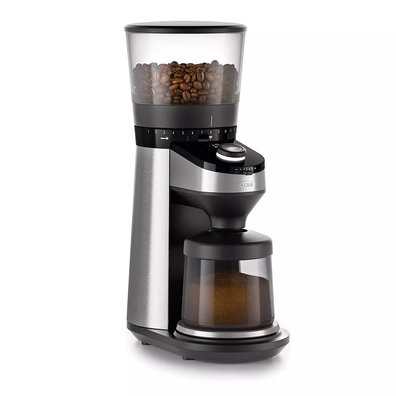 រូបថតរបស់ Oxo Brew Conical coffee grinder។