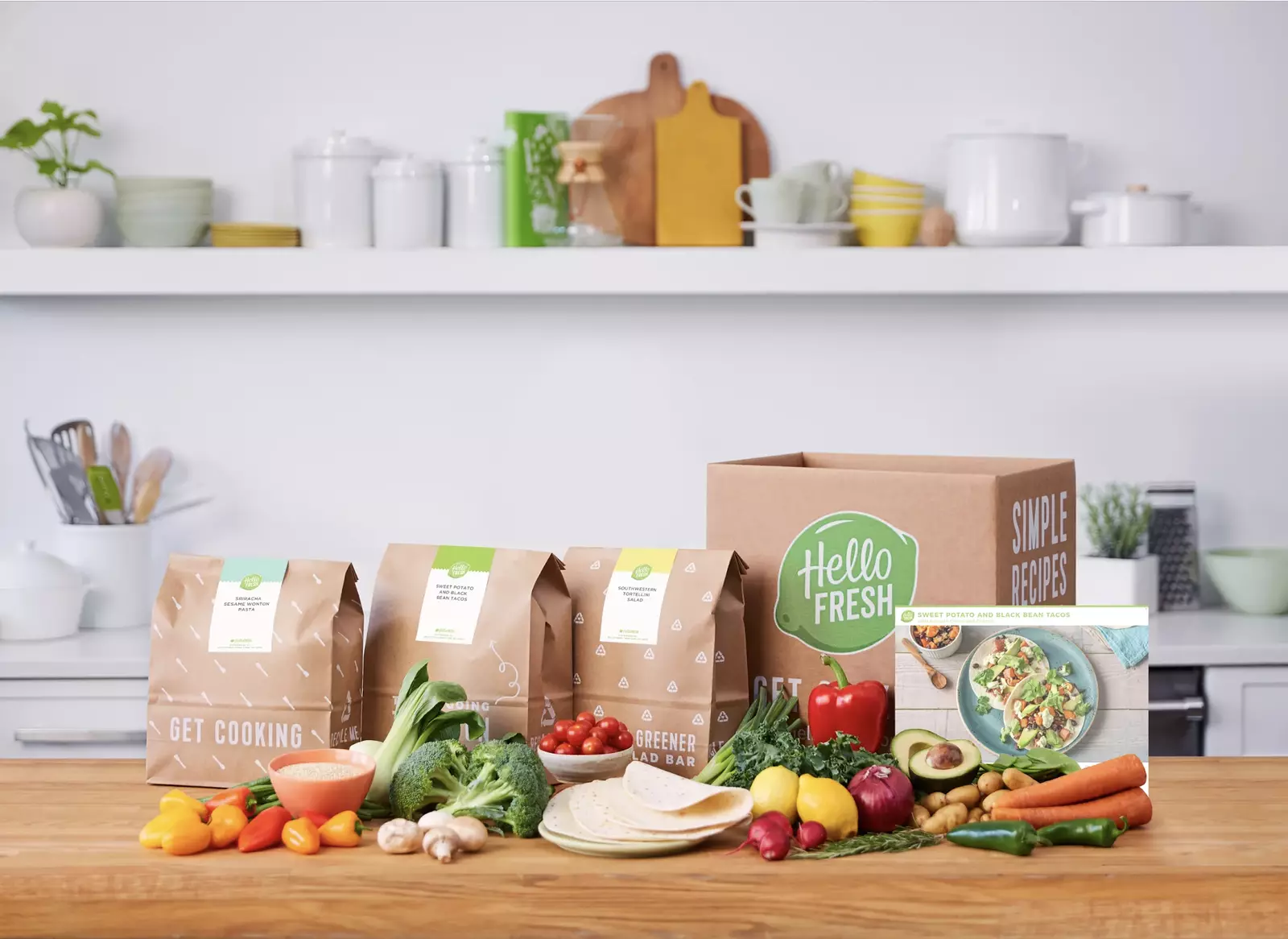 I-HelloFresh Meal Kit enemikhiqizo nebhokisi