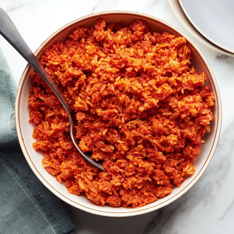 Foto van die Nigeriese Jollof Rice