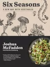 Six Seasons cookbook cover troch Joshua McFadden mei paddestoelen, salade en brûnzen plaat